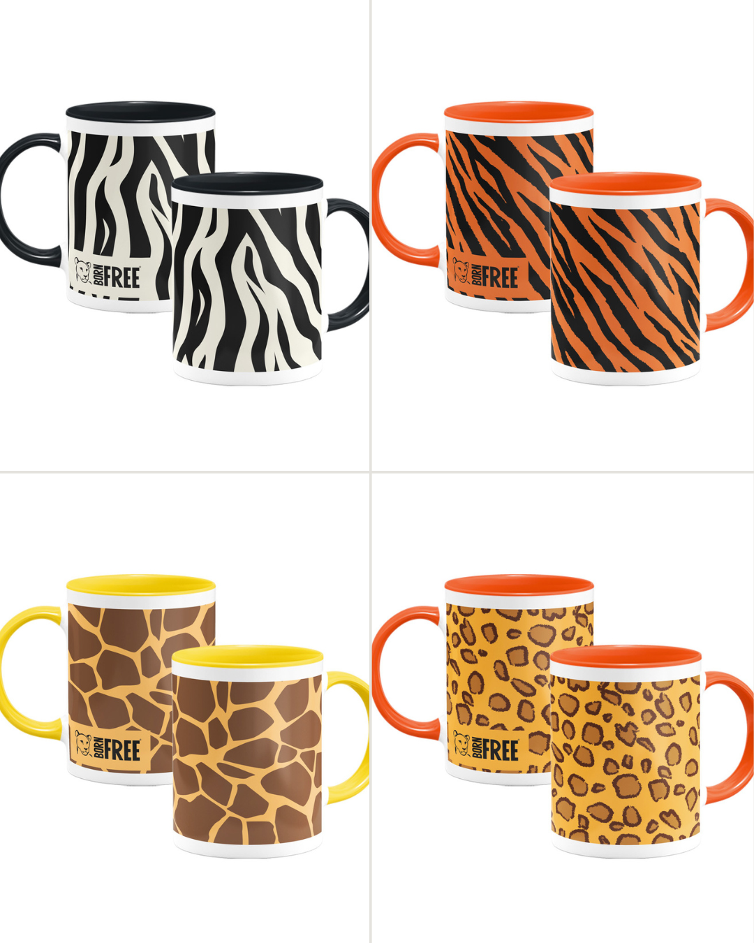 Set of four Animal Print Mugs – Born Free Shop